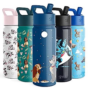 Simple Modern Disney Lady and the Tramp Kids Water Bottle with Straw Lid | Reusable Insulated Stainless Steel Cup for Girls, School | Summit Collection | 18oz, Lady and the Tramp