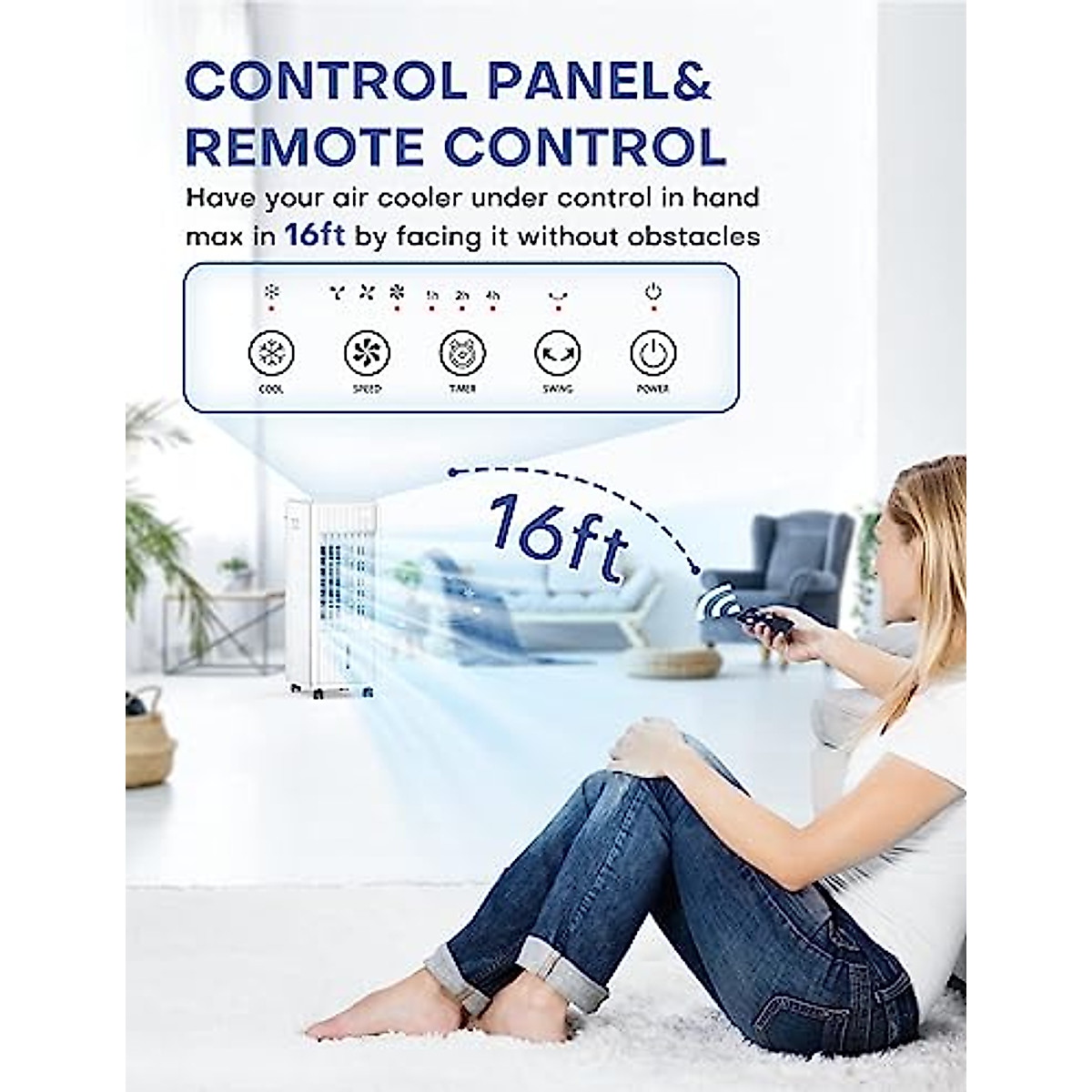 Evaporative Air Cooler, BALKO 3-IN-1 Windowless Swamp Cooler w/ 0.8 Gal Detachable Water Tank, 7H Timer & Remote, 4 Ice Pack, 70° Oscillation, Ductless Air Conditioner Portable for Room Indoor Office