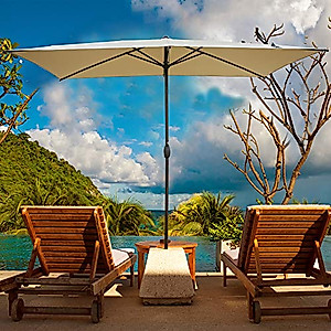 Abba Patio 6.5 x 10ft Rectangular Patio Umbrella Outdoor Market Table Umbrella with Push Button Tilt and Crank for Garden, Lawn, Deck, Backyard & Pool, Beige