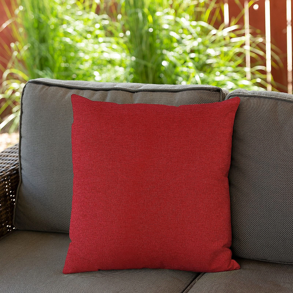 Ruisita 2 Pack 18 x 18 Inches Waterproof Pillow Covers Square Garden Cushion Case Decorative Outdoor Throw Pillow Covers for Home Garden Patio (Red)