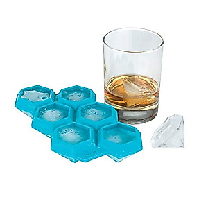 TrueZoo Diamond Silicone Mold Tray for Whiskey Bath Bombs, Candy, Soap, and DIY Crafts, Dishwasher Safe, 1.75", Blue, Set of 1, Makes 6 Ice Cubes