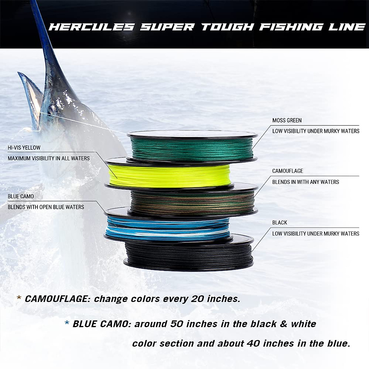 HERCULES Super Tough Braided Fishing Line 30 pounds Test Black 30LB (300 Yards) - 4 Strands