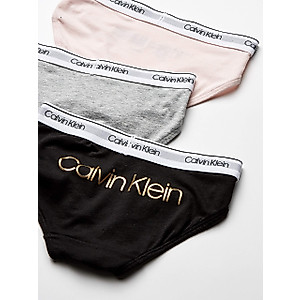 Calvin Klein Girls' Little Modern Cotton Bikini Panty, 3-pack, 3 Pack-Black, Crystal Pink, Heather Grey, X-Large