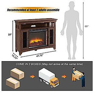 Fireplace TV Stand Electric Fireplace, 48" Media Entertainment Center with Farmhouse Storage Cabinet, TV Console Table for TVs up to 55"