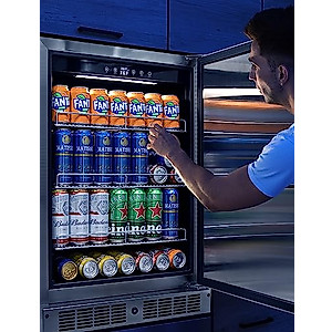 SUCISENI Outdoor Beverage Refrigerator, 24 Inch Undercounter Beverage Fridge Cooler Holds 180 Cans, Stainless Steel Refrigerator with Lockable Door for Home Bar, Outdoor Kitchen Patio or Commercial