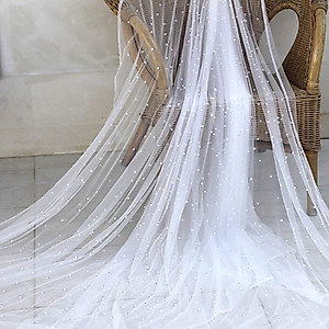 Labellezalady Quality Bride viel Pearls Tulle 180"x63" for Dresses Off White(Light Ivory) Tull Fabric