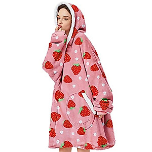 Zando Oversized Wearable Blanlet Hoodie Blankets Winter Blacnket Comfy Original Blanket Sweatshirt for Women Cozy Sherpa Blanket Pocket Blanket Christmas Gifts Strawberry Adult