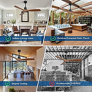 ReLa Mall 52in Ceiling Fan with Remote Control, Indoor Outdoor, Black Ceiling Fan No Light, Walnut Wood Blades, Reversible Motor for Bedroom Patios Kitchen Living Room Farmhouse