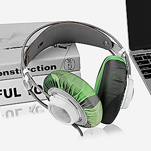 Geekria 2 Pairs Flex Fabric Headphones Ear Covers, Washable & Stretchable Sanitary Earcup Protectors for Large Over-Ear Headset Ear Pads, Sweat Cover for Warm & Comfort (L/Green)