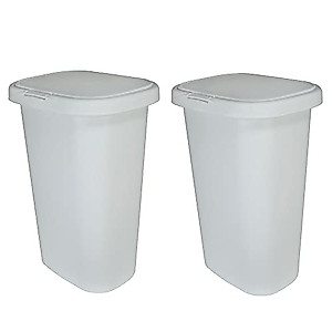 Rubbermaid 13 Gallon Rectangular Spring-Top Lid Kitchen Wastebasket Trash Can for Tall Trashbags, White (2 Pack)