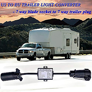 CARROFIX US to EU Trailer Light Converter 7-Way Blade Socket (US Vehicle) to 7-Pin Round Adapter (European Trailer)