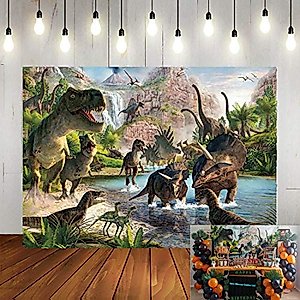 Jurassic Dinosaur Party Decoration Backdrop Photography Dinosaur Kingdom Children Birthday Party Banner Jungle Safari Animals Baby Shower Photo Background 5x3ft Cake Table Photo Booth Vinyl