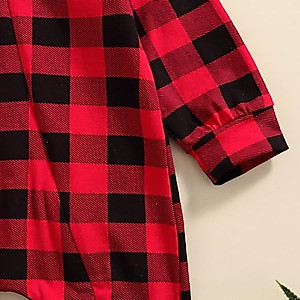 LIOMENGZI Christmas Baby Girl Boy Romper Clothes Red Plaid Checked Hooded Bodysuit Jumpsuit Xmas Toddler Baby Xmas 1st Outfit (Red, 6-12 Months)