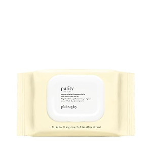philosophy purity made simple one-step facial cleansing cloths - easily removes makeup, dirt & oil on the go - skin is left clean and comfortable with no rinsing needed - 30 ct.