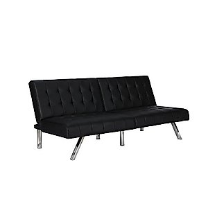 DHP Emily Futon With Chrome Legs, Black Faux Leather