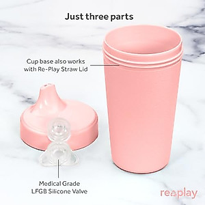 Re-Play Made in USA 10 Oz. Sippy Cups for Toddlers, Pack of 1 - Reusable Spill Proof Cups for Kids, Dishwasher/Microwave Safe - Hard Spout Sippy Cups for Toddlers 3.13" x 6.25", Blush