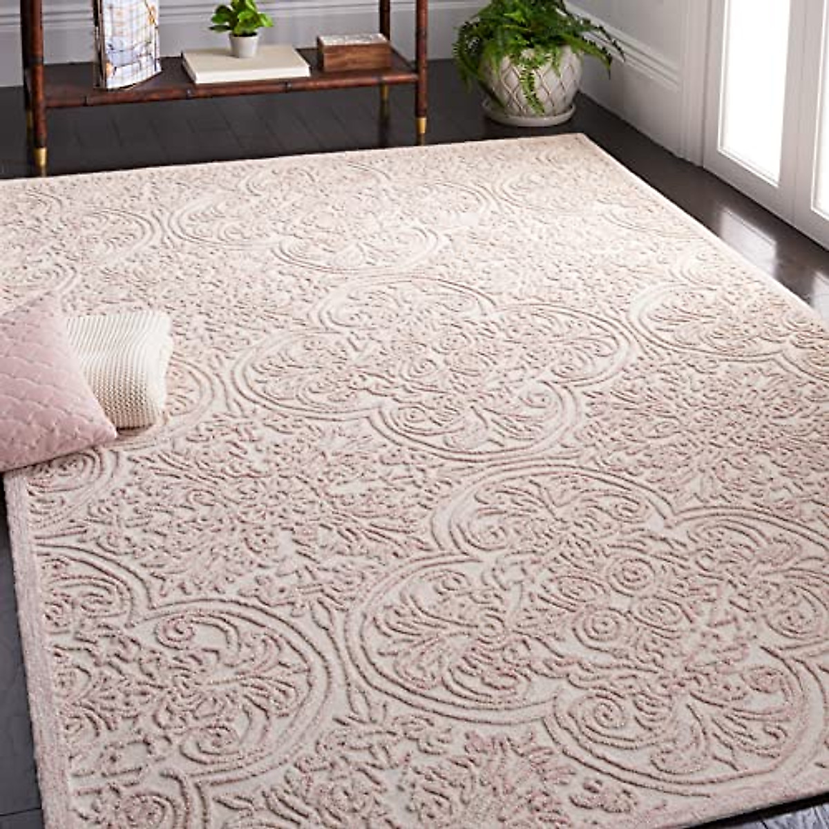 MARTHA STEWART Safavieh Collection by SAFAVIEH 4' x 6' Ivory/Pink MSR3511U Handmade Contemporary Wool Area Rug