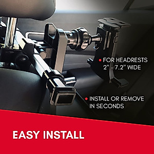 Macally Tablet Mount for Car - iPad Holder with Folding Table Tray - 360 Rotatable - Compatible with Tablets 4.5-10" Wide