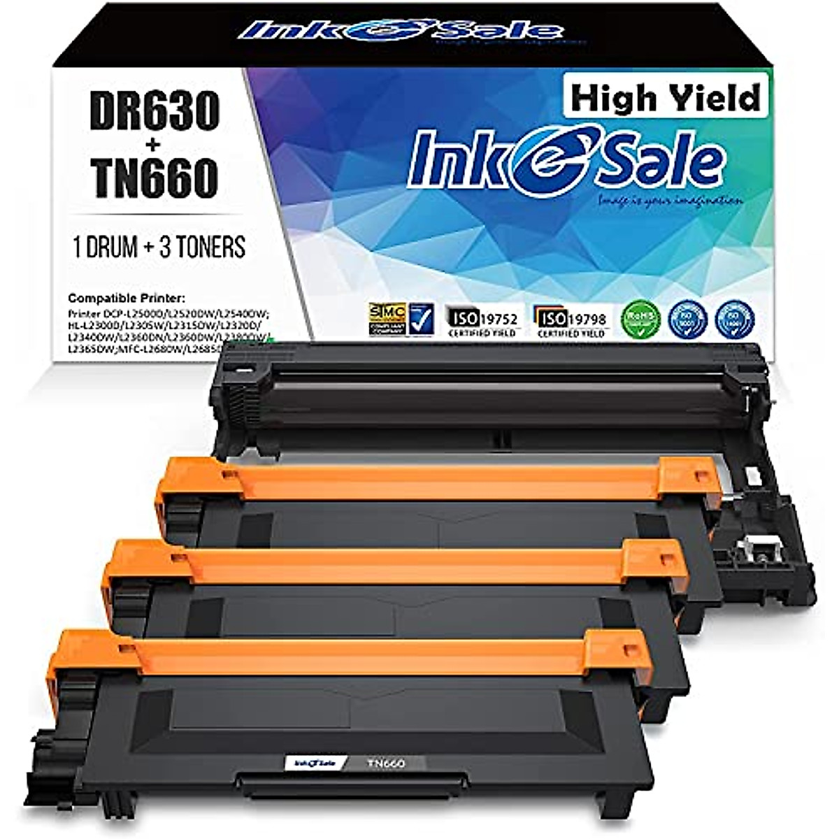 INK E-SALE Compatible TN660 Toner Cartridge and DR630 Drum Set Replacement (1D+3T) for Brother MFC-L2700DW HL-L2340DW HL-L2300D HL-L2380DW DCP-L2540DW DCP-L2520DW MFC-L2740DW MFC-L2720DW Printer