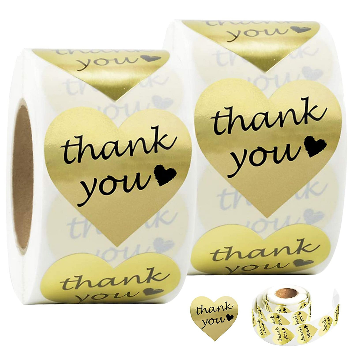 1000PCS Gold Thank You Stickers, 1.5" Thank You Stickers Roll,2Rolls Thank You Labels for Small Business, Packaging Bags,Wedding,Birthday,Christmas, Mother’s Day
