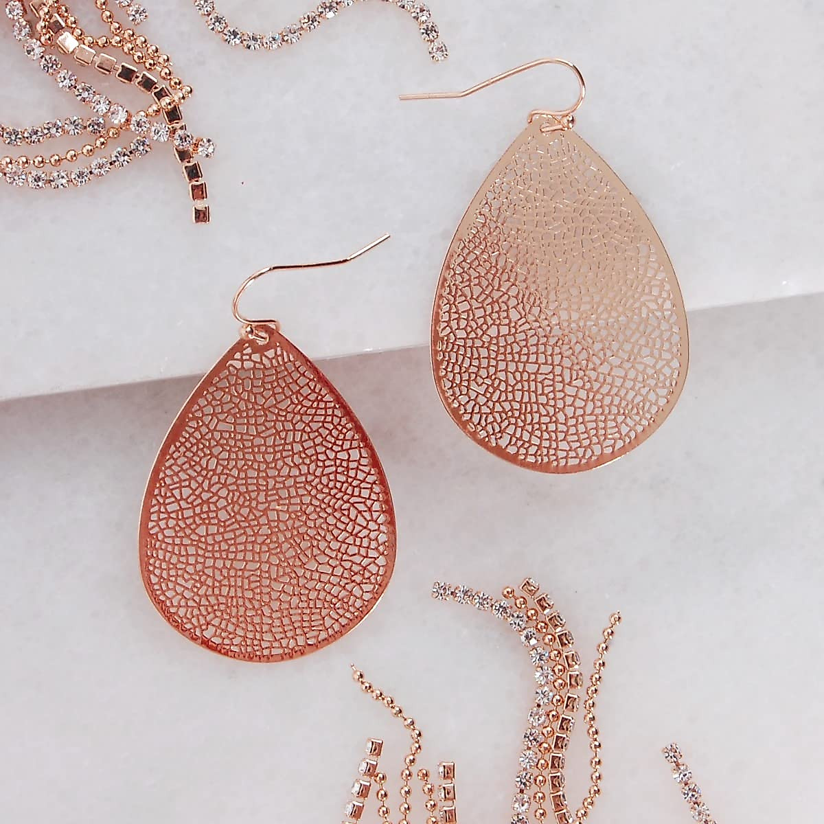 Womens Earrings Dangling - Dangly Earrings, Filigree Earrings for Women, Women's Bohemian Earrings, Lightweight Earrings for Women Dangling, Rose Gold Earrings Dangle, Rose Gold Tone Dangle Earrings