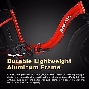 NARRAK Electric Fat Tires Folding Bike, 750W Brushless Motor Peak 1100W, 48V13Ah Removable Battery, Max 28Mph, LCD Display, Suspension, Step-Over/Through Frame for Adult (Step Thru - Red)