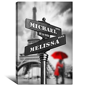 Lovers path-crossing sign - Personalized artwork with Couple's Names. Gift for wedding Anniversary, housewarming, Valentine's Day. Paris wall art.