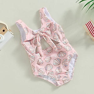 Toddler Baby Girls One Piece Swimsuit Sleeveless Floral Shell Print Swimwear Hollow Bathing Suit Baby Bikini Tankini (Pink Shell, 6-9 Months)