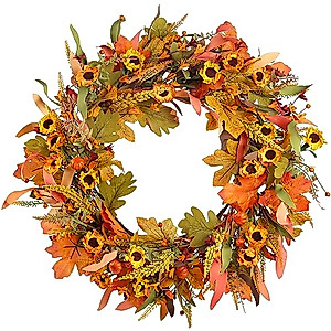 HO2NLE Fall Wreaths for Front Door, 24 Inch Fall Wreath with Flowers and Berry Large Autumn Harvest Thanksgiving Wreath for Farmhouse Festival Halloween Home Wall Decor