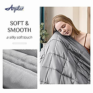Argstar Cooling Bamboo Weighted Blanket for Adults 15 Lbs On Queen Bed, Soft Silky Heavy Blanket with Premium Glass Beads, 60"x80", Light Grey.