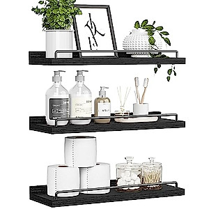 RYOFOBETTO Floating Shelves for Wall Decor Bathroom Shelves Over Toilet, Farmhouse Wall Shelves for Living Room, Bedroom, Picture Frames, Plants, Kitchen (Black, Set of 3)