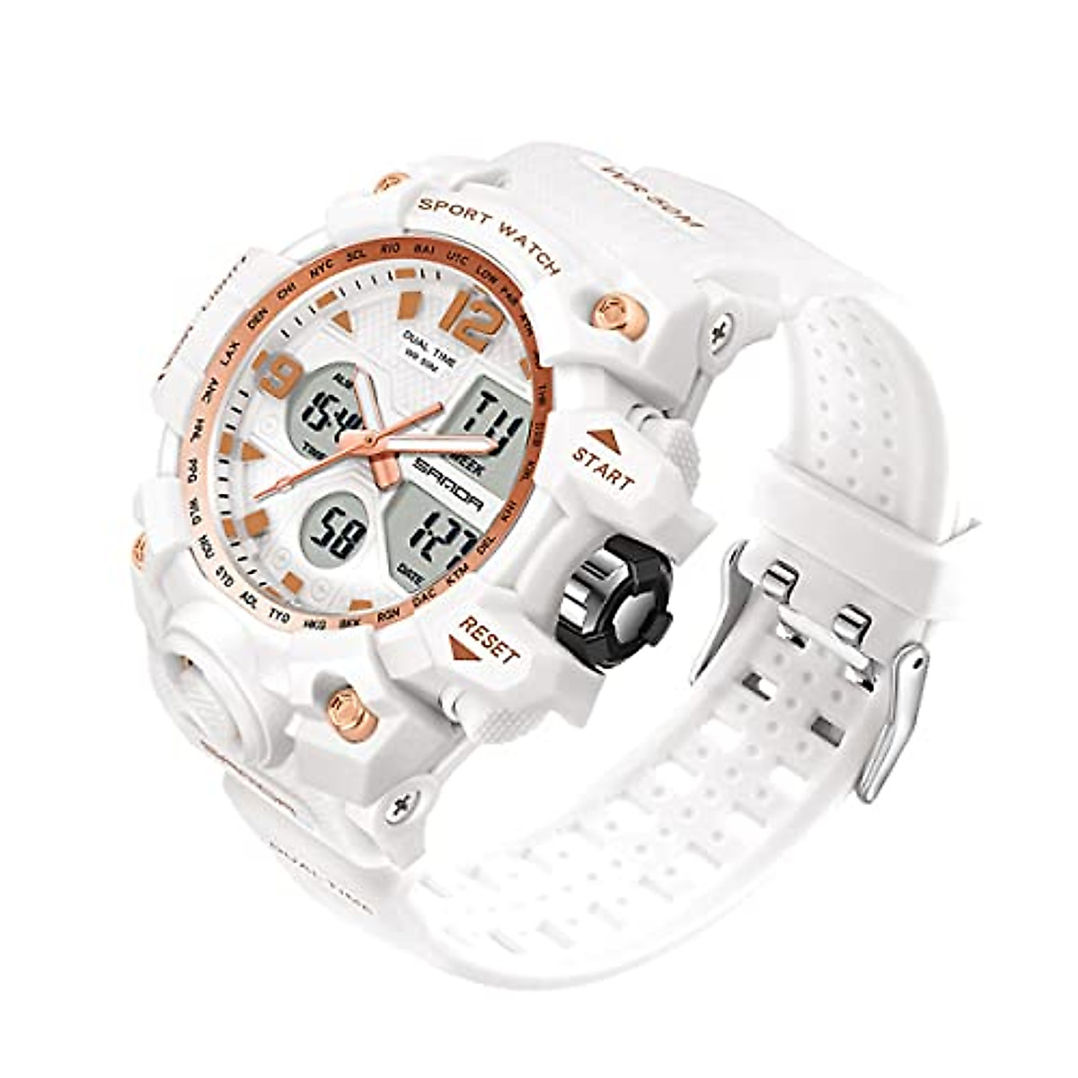 WISHFAN Women’s Digital Sports Watch, Dual-Display Waterproof Wrist Watch with Alarm and Stopwatch (White)