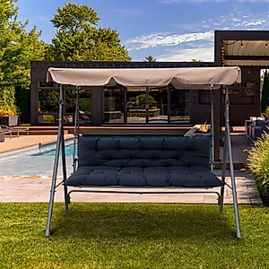 rlosqvee Outside Benches Cushion with Backrest, Thicken Waterproof Swing Cushions 2/3 Seater Replacement, Porch Swing Cushions Outdoor (Navy Blue, 40 x 60 inch)