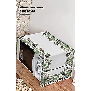 Fridge Dust Cover with Pockets, Summer Palm Tree Microwave Oven Dustproof Cover Decorative Kitchen Appliance Protector Cover Multi-Purpose Top Covers 12"x35" Tropical Green Leaves Peacock