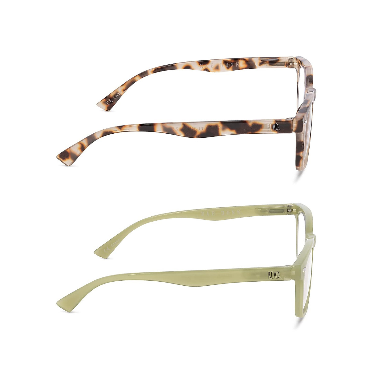 Rae Dunn "JUDY Blue Light Blocking Reading Glasses - 2 Pack w/READ MORE Signature Font Hard Case (Milky Tort/Milky Kiwi, 1.5)