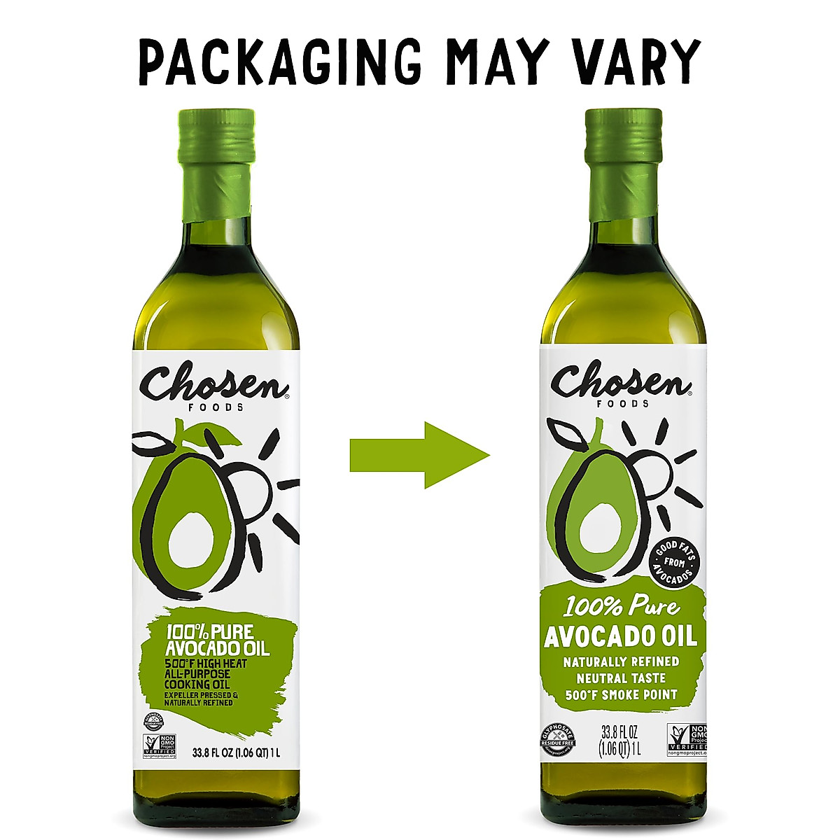 Chosen Foods 100% Pure Avocado Oil, Keto and Paleo Diet Friendly, Kosher Oil for Baking, High-Heat Cooking, Frying, Homemade Sauces, Dressings and Marinades (1 liter, 2 Pack)