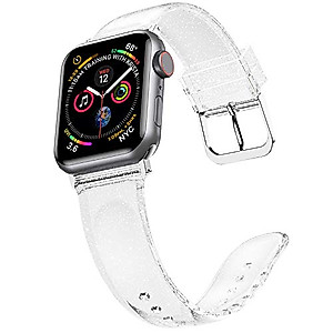 iiteeology Compatible with Apple Watch Band 38mm 40mm 41mm, Women Glitter Soft Silicone Sports iWatch Band Strap for Apple Watch Series 8/7/6/SE/5/4/3/2/1 - Clear/Silver