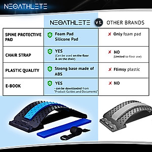 NEOATHLETE Back Cracker - Extra Silicone Pad and Chair Strap for Office Chair - Helps with Sciatica Pain Relief, Lower Back Pain Relief - Lumbar Back Stretcher - Spine Deck Board - Spine Corrector