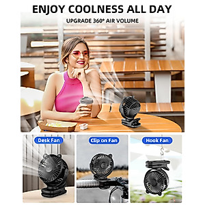 KIDEE Portable Clip on Fan, Small Desk Fan Battery Operated, 360° Rotation, Cute Design, 3 Speed, Mini Table Fan USB Rechargeable, Personal Cooling Baby Stroller Fan for Home Office Outdoor Travel