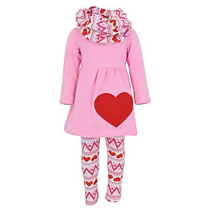Unique Baby Girls Toddler 3 Piece Valentines Day Matching Heart Print Legging Set (9t, Pink)