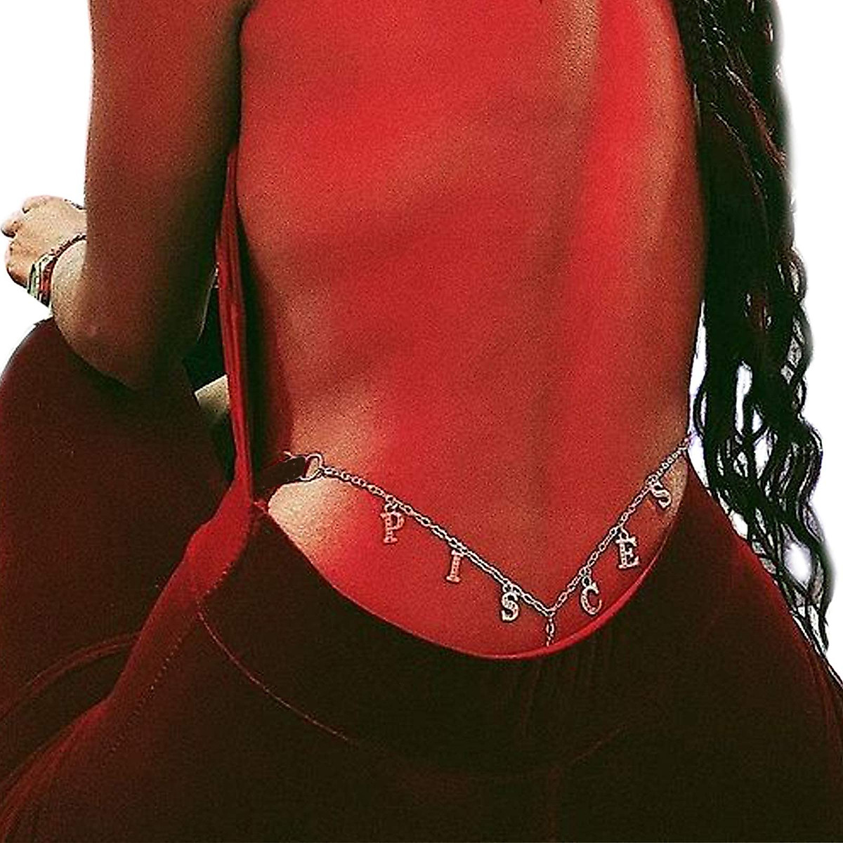 Sexy Waist Chain G-Thong Panty 12 Constellation Pendant Underpants Summer Bikini Bottoms Belly Chain Rhinestone Body Chain for Women Body Jewelry (Pisces)