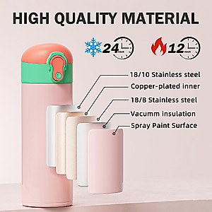 YOHKOH Mini Insulated Water Bottle Small Stainless Steel Thermos 10oz - Insulated Vacuum, Leak Proof, Keeps Drinks 12 Hrs Hot & 24 Hrs Cold - BPA-Free (1, Pink)