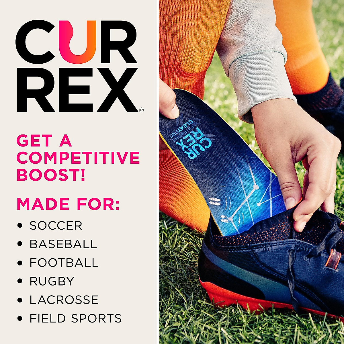 CURREX CleatPro Sport Insoles for Soccer Cleats, Football Cleats, & Field Sport Shoes – Stabilizing Inserts to Help Reduce Fatigue, Prevent Common Injuries – for Men, Women & Kids – Medium Arch, Large