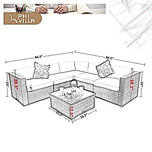 PHI VILLA Outdoor Rattan Sectional Sofa- Patio Wicker Furniture Set (6 Piece, Blue)