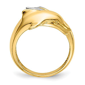 IceCarats 14K Two Tone Gold Sea Dolphin Ocean Fish Beach Nautical Ring Size 7.5
