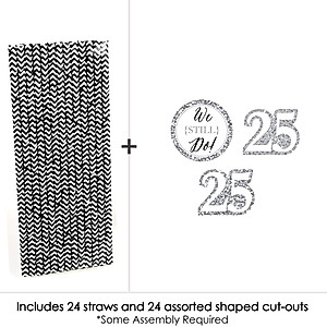 Big Dot of Happiness We Still Do Paper Straw Decor - 25th Wedding Anniversary Party Striped Decorative Straws - Set of 24