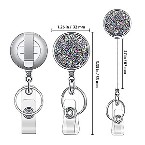 Boutilon Retractable Badge Holder, Retractable Badge Reels,Lightweight Plastic Badge Reel Card Holder with Key Ring Backing Belt Clip for Nurse,Volunteer,Teacher,Student(Pretty Sliver Stars)