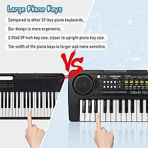 TOQIBO Kids Piano Keyboard, 37 Keys Electronic Piano for Kids Portable Multi-Function Musical Instruments Birthday Educational Gift Toys for 3 4 5 6 7 8 Year Old Boys Girls Children Beginner (Black)