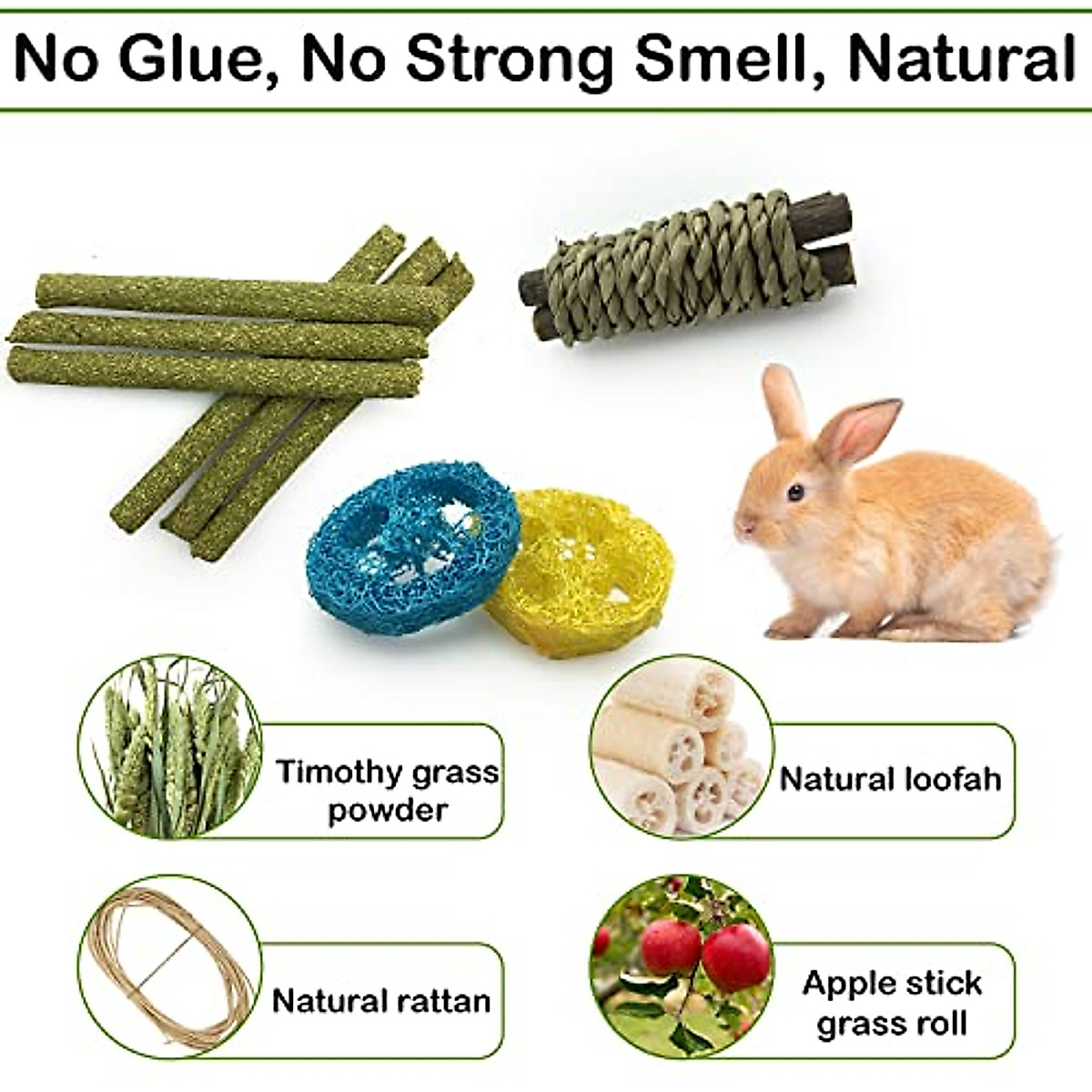 Rabbit Toys Guinea Pig Toys Bunny Toys 23PCS, Rabbit Chew Toys for Teeth Care, Natural No Strong Smell Timothy Hay Sticks Chew Treats and Balls for Bunny, Rabbit, Guinea Pig, Chinchilla, Hamster