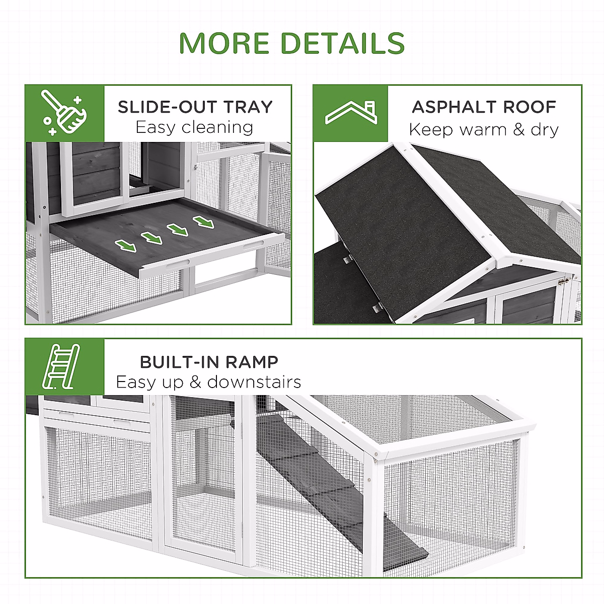 PawHut 69" Chicken Coop Wooden Chicken House, Rabbit Hutch Pen, Outdoor Backyard Poultry Hen Cage with Run w/Nesting Box, Removable Tray for Easy Cleaning, Asphalt Roof, and Safe Lockable Door